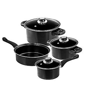 Imperial Home 7 Pc Carbon Steel Nonstick Cookware Set, Pots & Pans Set, Dishwasher Safe Cookware Set, Cooking Set, Kitchen Essentials (Black)