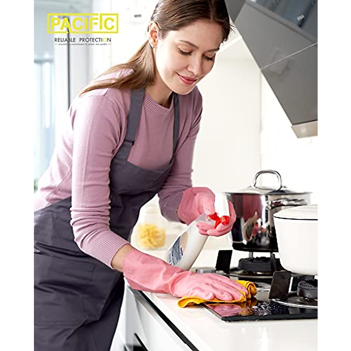 PACIFIC PPE 4 Pairs Dishwashing Cleaning Gloves, Reusable Unlined Kitchen Gloves, Non-Slip, Small