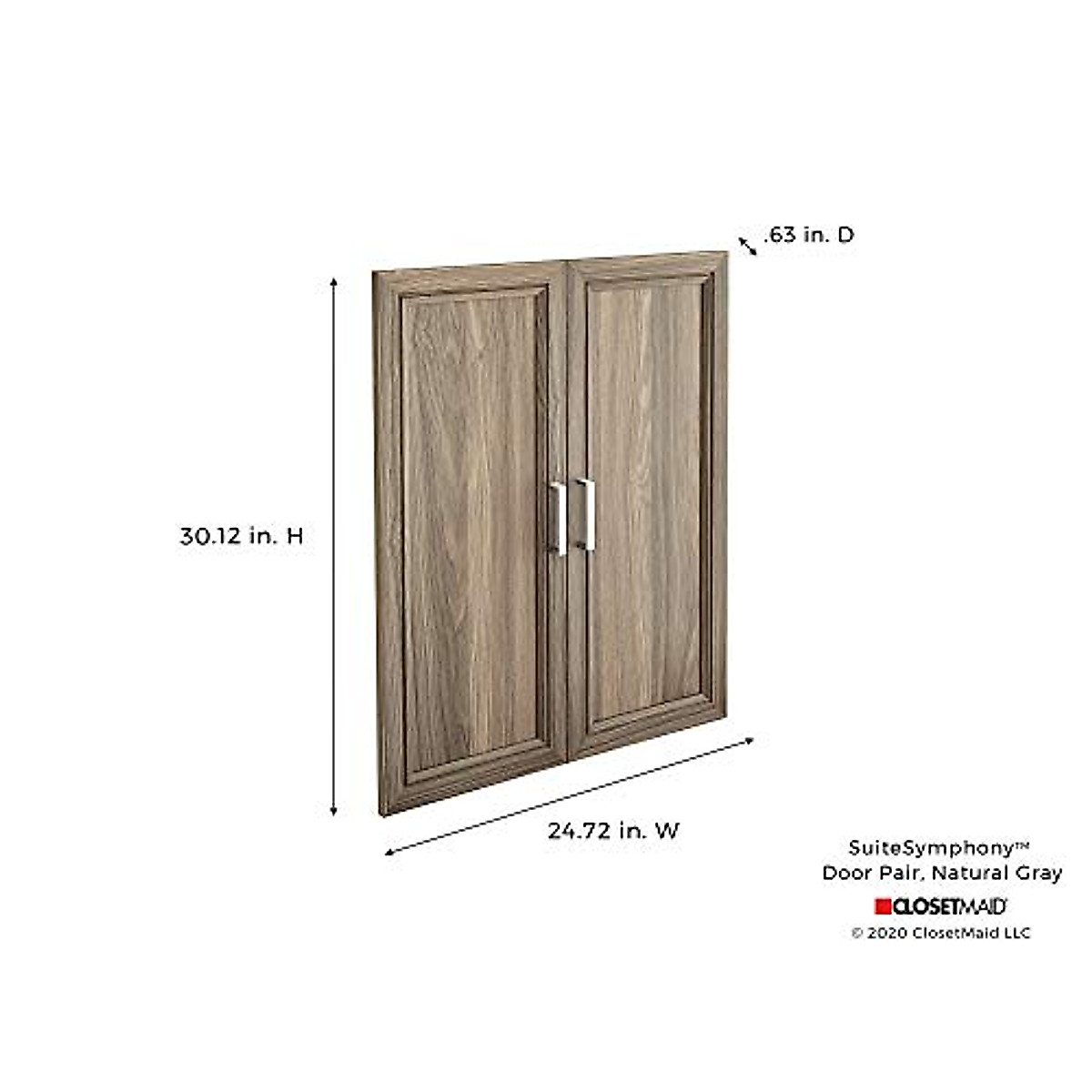 ClosetMaid SuiteSymphony Wood Closet Set, Add On Accessory Shaker Style, For Storage, Clothes, Units, Natural Gray/Satin Nickel, 25" Door Pair