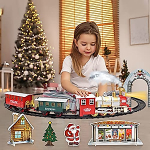 deAO Train Set for Christmas Tree,Classical Christmas Train Sets with Headlight, Smoke, Realistic Sounds, 3 Car Carriage and 11 Feet Track – Great Accessory for Kids and Christmas Decoration