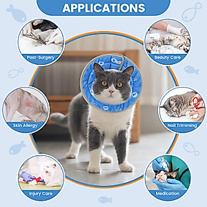IDOGCHEW Cat Cone Collar Soft, Cat Cones to Stop Licking, Adjustable Cat Cone Water Resistant, Foldable, Adjustable, Lightweight (Blue Fish, Small)