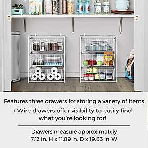 ClosetMaid Wire Basket 3 Drawer Organizer Unit with Shelf for Pantry, Closet, Clothes, Linens, Sturdy Steel, Easy Assembly, White