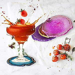 Agate Coaster for Drinks Mixed Color Crystal Coasters Set of 4 with Rubber Bumpers 3-4" for Coffee Wine or Bar Glasses