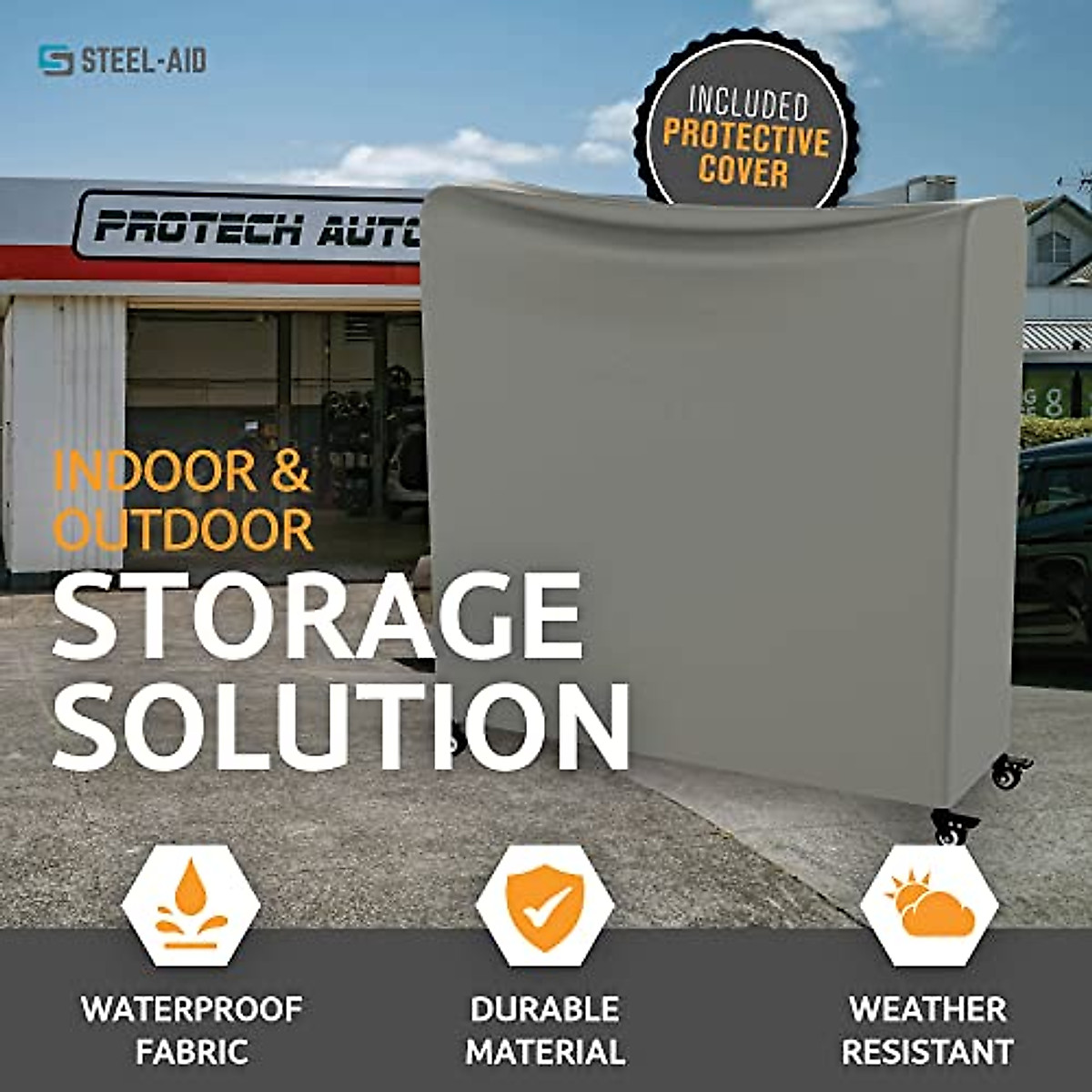 STEELAID Rolling Tire Rack – Metal, Adjustable, Tire Stand & Protective Cover, Included 4 Adjustable non rolling Legs [Updated 44'' L With 4 Wheels included]