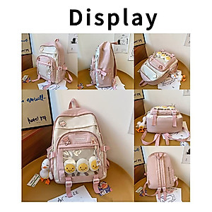 Kawaii Aesthetic Cute Back to School Backpack with Lovely Accessories and Pendant for Girls and Boys in 4 Colors (Yellow)