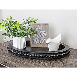 AuldHome Wood Beaded Tray (Black), Decorative Farmhouse Style Oval Wooden Tray