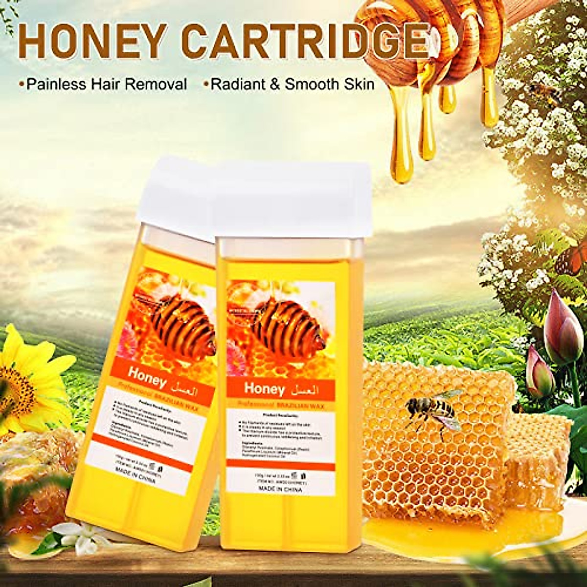 Roll on Wax Kit, Demine Honey Roller Waxing Kit for Hair Removal, Soft Depilatory Sensitive Skin, Portable Digital Roll-On Warmer Women & Men with 2 Cartridge Refill 10 Wax-removing wipes and 100pcs Strips(Pink)