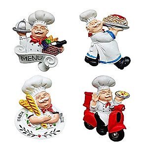 fzbali Italian Fat Chef Fridge Magnets Set of 4, Cute Chef Figurine Statue Decorations for Home Kitchen Restaurant, Funny 3D Resin Baker Refrigerator Decors Accessories