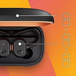 Skullcandy Push Active True Wireless In-Ear Bluetooth Earbud, Use with iPhone and Android with Charging Case and Mic, Great for Gym, Sports, and Gaming, IP55 Water and Dust Resistant - Orange/Black