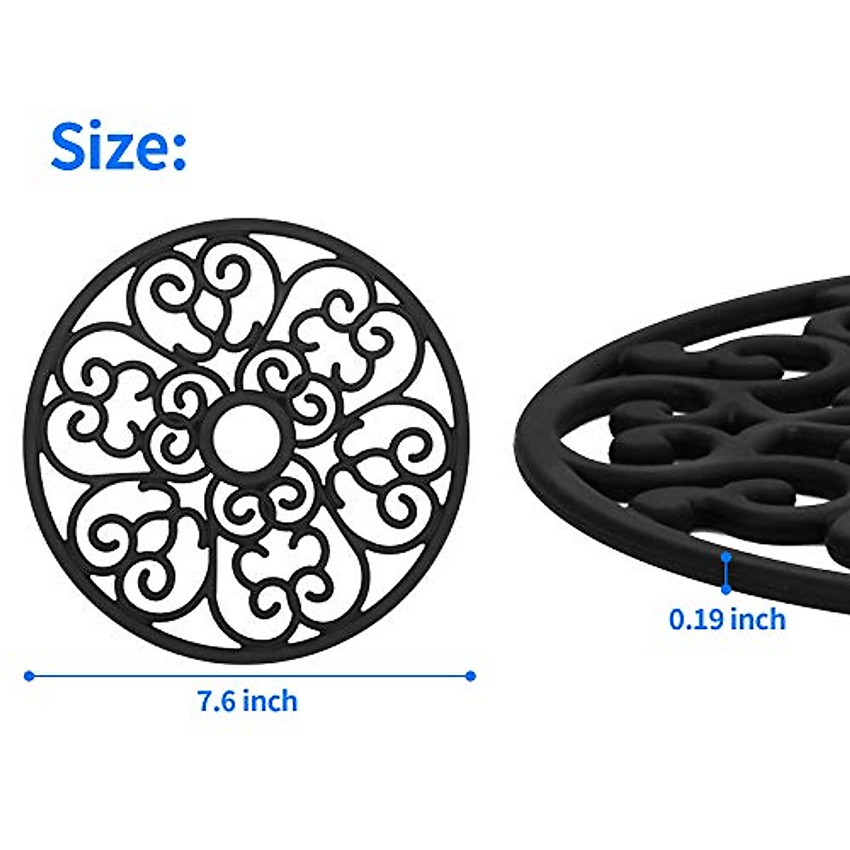 CHEFBEE 3PCS Silicone Trivet Mat - Trivets for Hot Dishes, Table, Countertop, Non-Slip Heat Resistant Modern Kitchen Trivets, Teapot Trivet - Flexible Black Trivet Set