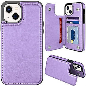MMHUO for iPhone 13 Case Wallet Magnetic Back Flip Case for iPhone 13 Case for Women Girls with Card Holder Protective Case Phone Case for iPhone 13 6.1 Inches (2021),Purple