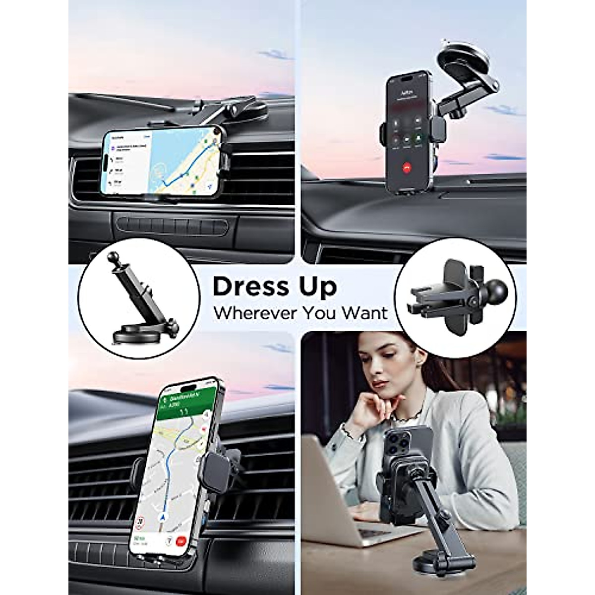 Wireless Car Charger Mount, 15W Full Auto-Clamping Fast Charging Air Vent Dash Windshield Phone Car Holder for iPhone 14 Pro/13 Pro/ 12/11/Xr/8, Samsung S23/S22/S21/Note 20(with QC 3.0 Car Charger)