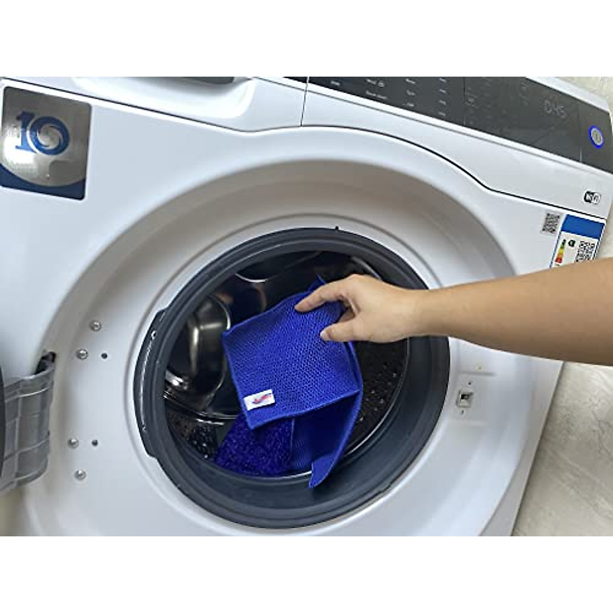 12 Pack Microfiber Scrub Dish Cleaning Cloth, Non-Scratch, Reusable & Durable for Pan Pot Dish Cooktop Stovetop Counter Kitchen Household, Machine Washable, 5.5 x 5.5 Inch, Blue & Green Assorted