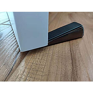 Lovein Door Stopper with Metal Alloy, Rubber Door Stop Wedge Works Quite and Security, Hold Heavy Doors Firmly by Non-Skid Rubber Base Grip , Chrome black