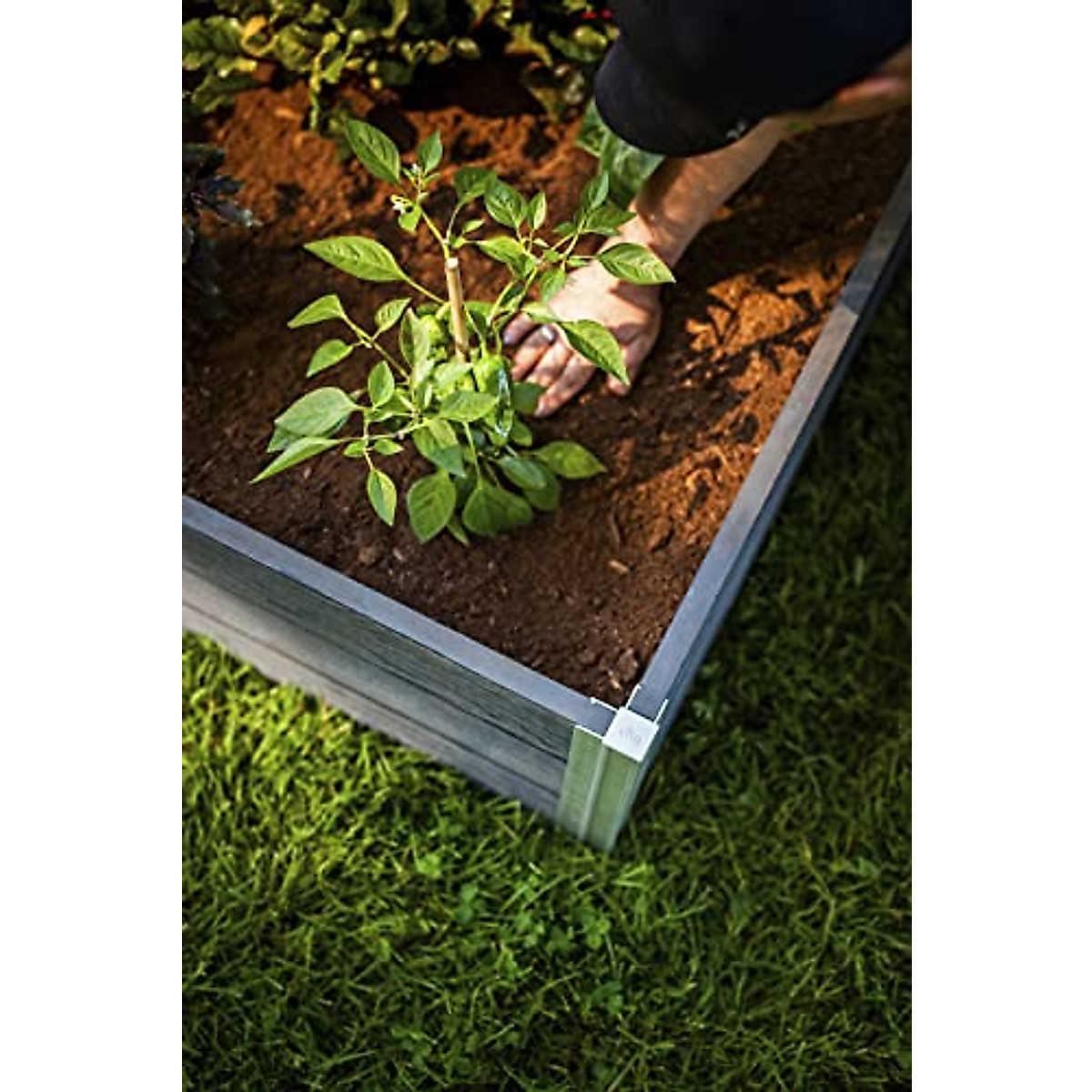 Vita Urbana 4 Foot x 4 Foot x 11 inch Embossed Vinyl Modular Garden Bed, Slate Gray, Grey, Woodgrain, PVC, BPA and Pthalate Free, VT17600
