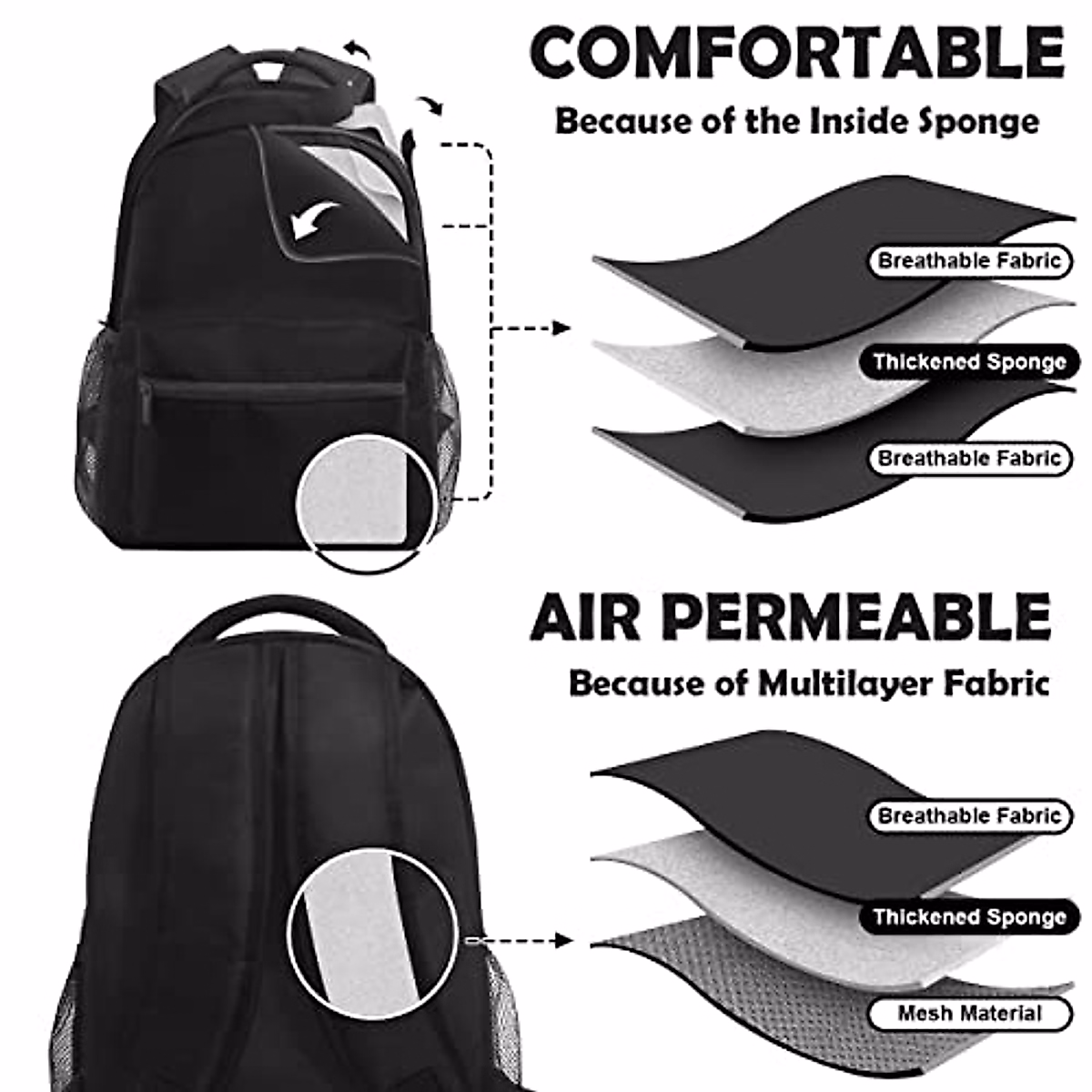 HELVOON School Backpack for Women Men 12.6 x 6.3 x 16 in Travel Backpack Laptop Notebook School Bag for Girls Boys, Stylish Casual Daypack Shoulder Bag Ornate Spiritual Owl