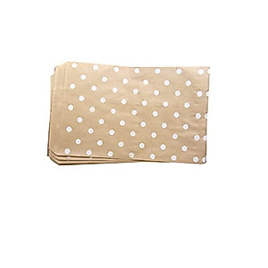 N'icePackaging 100 Qty 6" x 9" Decorative Flat Paper Gift Bags - White Polka-Dot on Brown Kraft Bags - For Sales/Treats/Parties Cookies/Gifts
