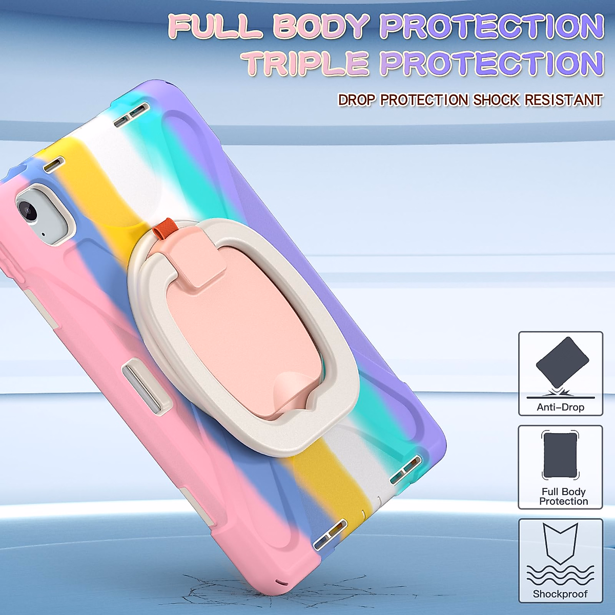 SCSVPN for iPad Air 11 Inch Case 6th Generation 2024 M2 | iPad Air 5th/4th Gen Case 10.9''| iPad Pro 11'' (2022-2018) Protection Kids Cover w/Pencil Holder-Stand-Handle-Shoulder Strap, Colorful Pink