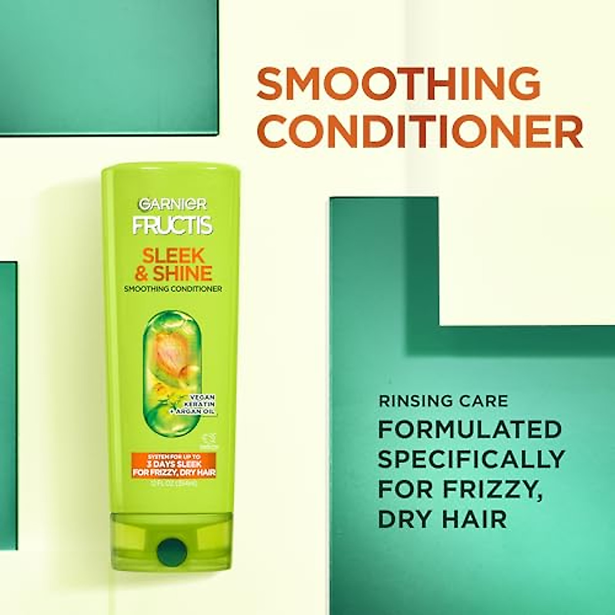 Garnier Fructis Sleek & Shine Shampoo, Conditioner + Anti-Frizz Serum Set for Frizzy, Dry Hair, Argan Oil (3 Items), 1 Kit (Packaging May Vary)