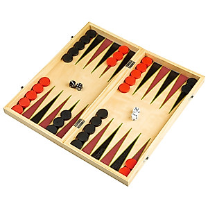 Leksak Games 16'' Wooden Chess Checkers Backgammon Set - 3 in 1 Board Games - Portable Travel Case Folding Board - Beginner Chess Set for Kids and Adults - 30 Checkers Pieces