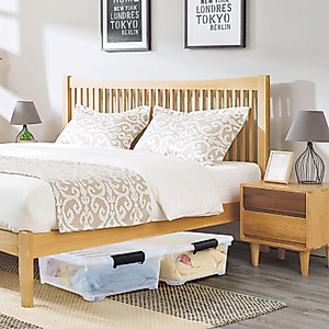 Qskely 20 L Clear Under Bed Containers, 4 Pack Under Bed Plastic Latch Storage Totes with Wheels