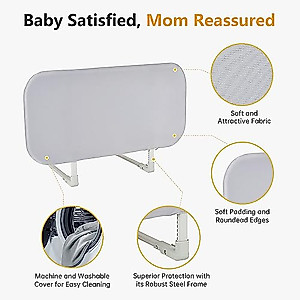 strenkitech Foldable Toddler Crib Rail - Universal Fit for Twin, Queen, Full, King Size Beds - Gray - Easy to Assemble Bed Guardrail for Infants and Toddlers (32 Inch)