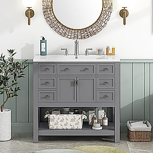 Merax 36" Bathroom Vanity with Sink Combo, Modern Wood Fixture Stand Storage Cabinet Set W/2 Soft Closing Doors and 6 Drawers, Grey