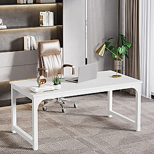 LITTLE TREE 63 Inch Large Executive Computer Office Desk, White