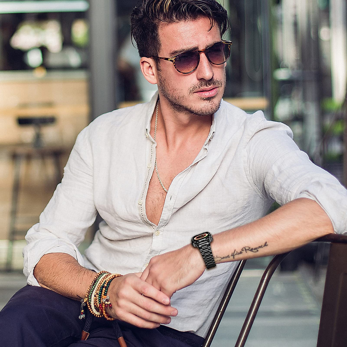 HASLFM Stainless Steel Watch Band with Case Compatible with Apple Watch Ultra/Ultra 2(49mm),Metal Strap and Rugged Protective Cover for iWatch Bands Cases Men, Black