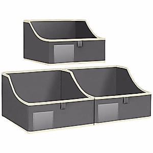 Homsorout Trapezoid Storage Bins, Fabric Storage Baskets for Shelves, Closet Storage Bins with Handle, Decorative Bins for Closet Organizers and Storage Cubes for Home, Office, 3 Packs, Grey
