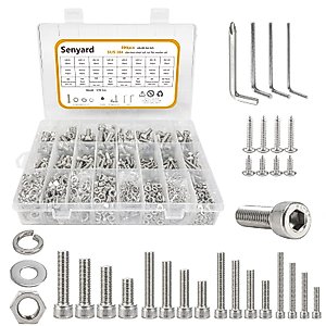 890pcs M6 M5 M4 M3 Metric Screw Assortment,Metric Bolts and Nuts Kit（with Lock&Flat washers・Wrenches） Socket Head Cap Screws 304 Stainless Steel Hex Head Metric Screws Assortment Set with Case
