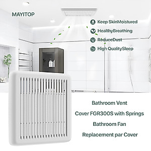 MAYITOP Bathroom Vent Cover FGR300S with Springs - Replacement Grille for Broan Nutone Roomside Bathroom Vent Fan Cover dimensions: 11.25 x 11.75 x 1 inches, Housing: 9.25 x 10 inches, White