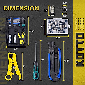 KOTTO Coax Cable Crimper Kit, Compression Tool Coax Adjustable RG6 RG59 RG11 75-5 75-7 Coaxial Cable Stripper with 20 PCS F Compression Connectors