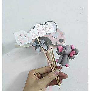 GmakCeder Pink Elephant Baby Shower Cake Topper for Girl