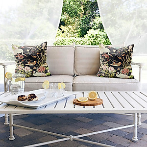 HANIOKAI Chinoiserie Pillow Covers 18x18 Set of 2,Red and White Pillow Covers Outdoor Decorative Linen Throw Pillow Covers for Couch Bed Sofa Cushion Birds Flowers Pillowcases (Black and White)