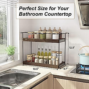 2 Tier Bathroom Counter Organizer, Standing Rack Cosmetic Holder, Bathroom Wood Tray for Countertop Storage, Vanity Tray Organizer and Storage Kitchen Counter Organizers Spice Rack