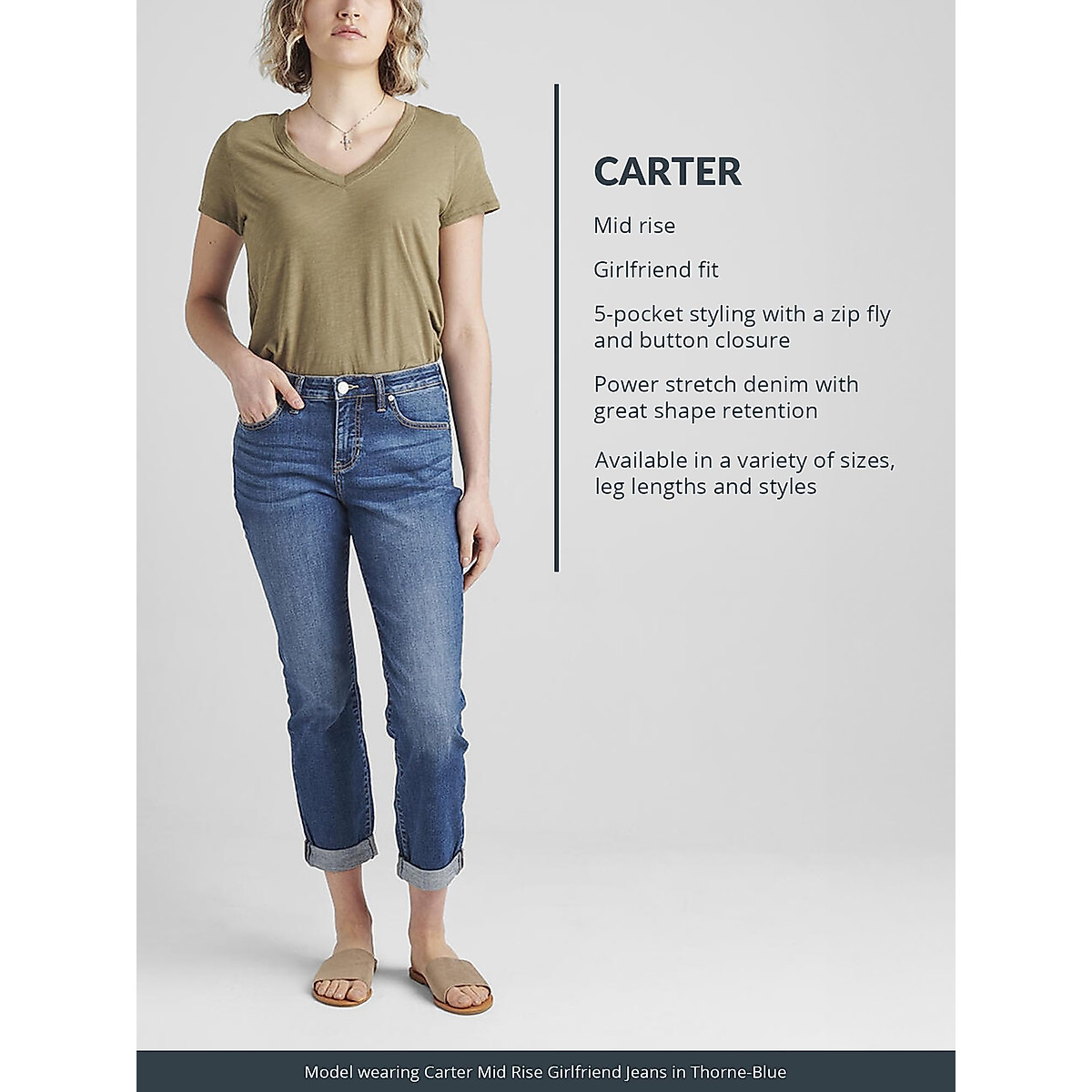 JAG Jeans Women's Carter Mid Rise Slim Leg Jeans, Fountain Blue, 0