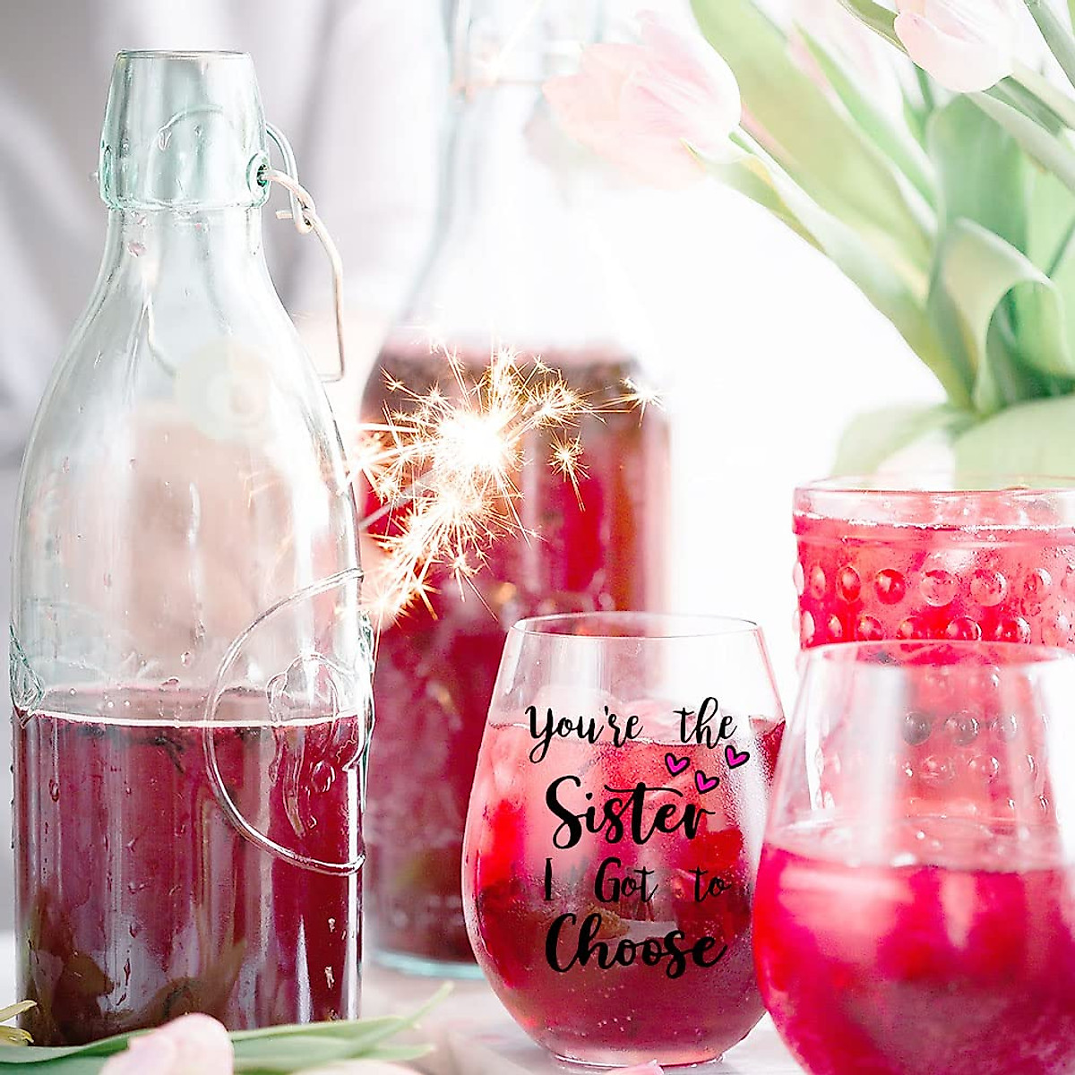 SOCOARZR Sister Gifts,Mothers Day, Valentines Day,Christmas,Birthday Gifts for Sister,Women,Friend - You are the sister I go to choose Wine Glass for Sisters in Law
