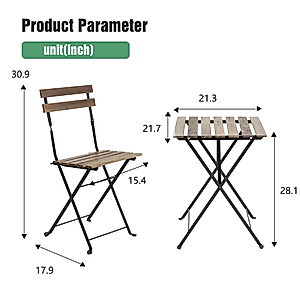 3 Pieces Bistro Set Outdoor Furniture Sets 2 Folding Chairs and Table Steel Frames and Weather-Resistant Wood Portable Design for Bistro & Balcony (Chestnut Brown)