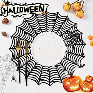 12 Pcs Halloween Spider Web Placemats and Coasters,15 Inch Heat Insulation Halloween Placemats,4 Inch Halloween Spider Web Coasters for Halloween Family Party Decoration Supplies (Black-12PCS)