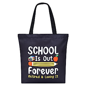 Teacher Retirement Gift - Black Canvas Tote Bag with Pocket, Happy Retirement Gift Teacher Appreciation Gift