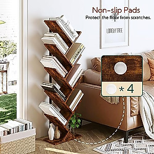 Yusong Tree Bookshelf, Geometric Bookcase with Steel Pipe for Living Room Bedroom, Floor Standing Shelves for Home Office (Rustic Brown, 9 Tier)
