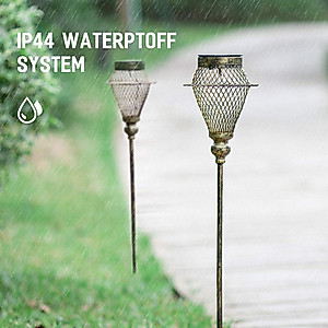 2 Pack Outdoor Solar Lights Pathway Garden Decor Light with Retro Metal Decorative Waterproof Solar-Powered for Pool Party Porch Yard Patio Pond Wedding(pattern1)