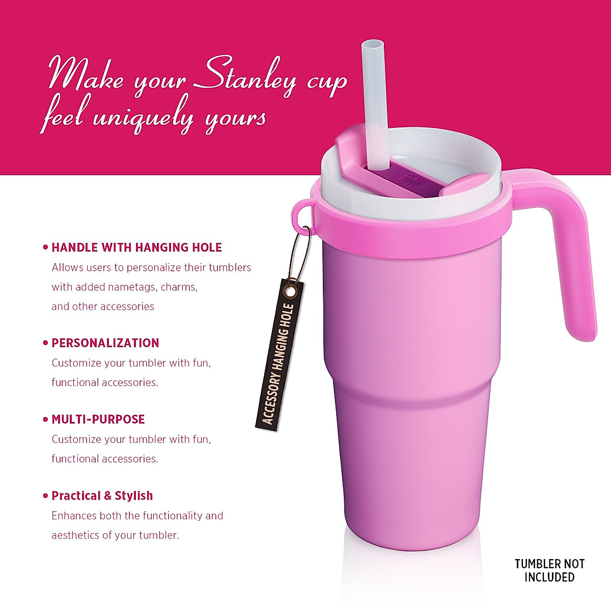 Tumbler Handle For Stanley 14 oz Cup Quencher H2.0 FlowState Tumbler, Handle with Keychain Holder for Nametags and Accessories, Stanley Cup Accessories 14 oz, Stanley Handle Attachment