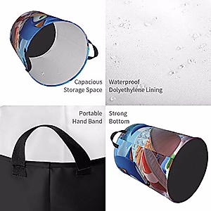 ZHANGJQ Soni_c Hedg-ehog Laundry Hamper Large Laundrys Basket Waterproof Foldable with Handles 38L Round Storage Bag,Bathroom/Bedroom/Dorm