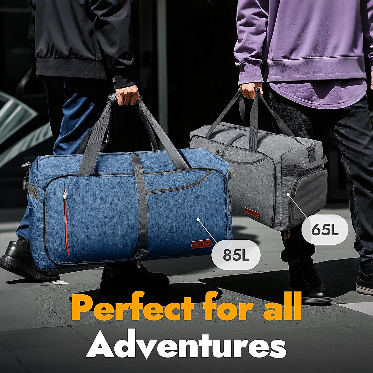 Canway 65L Travel Duffel Bag, Foldable Weekender Bag with Shoes Compartment for Men Women Water-proof & Tear Resistant