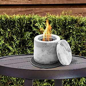 Montex Marble Tabletop Fire Pit Rubbing Alcohol Fireplace with Lid and Silicon Mat, Fire Pit Bowl for Indoor and Outdoor White