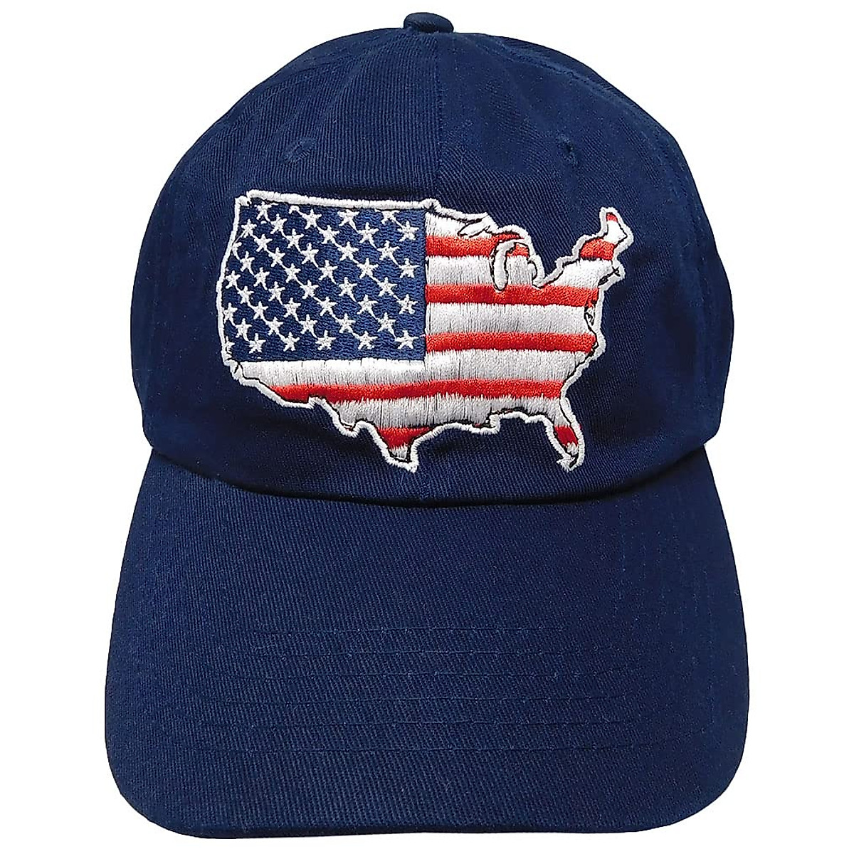 USA Flag United States of America Map Navy Blue Washed Cotton Adjustable Embroidered Baseball Hat Cap