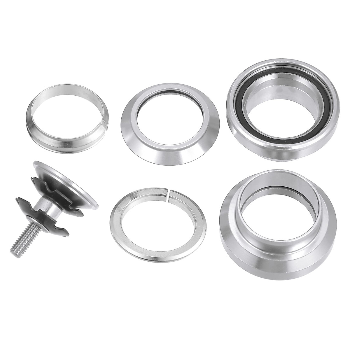 X AUTOHAUX 34mm 1-1/8" Threadless Bicycle Headset Combo Bike Threadless External Headset Sealed Cartridge Bearings MTB Road Headset with Top Cap Silver Tone