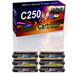 SINIYA 6-Pack (2C+2Y+2M) Compatible High Yield C250(408349 408351 408350) Printer Toner Cartridge use for Ricoh M C250FWB M C250 Printers